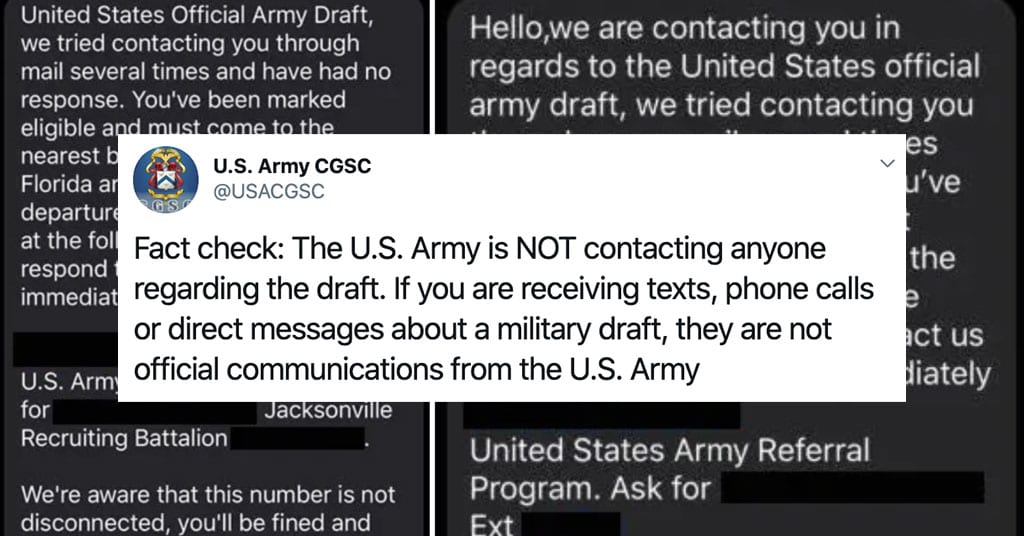 The US Army Is Warning the Public About Fake Draft Text Messages