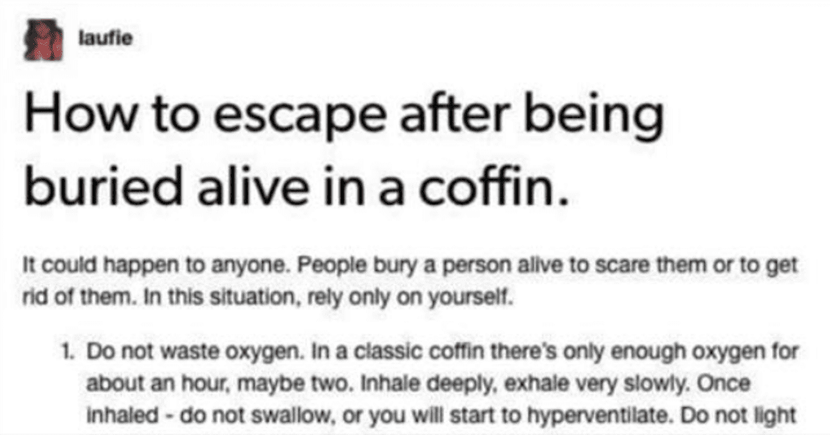 People Are Sharing Tips On How Escape A Coffin If You Get Buried Alive