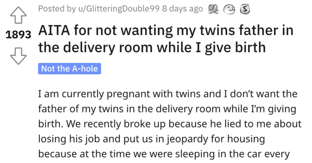 Woman Asks If Shes Wrong For Not Wanting The Father Of Her Twins To Be In The Delivery Room 