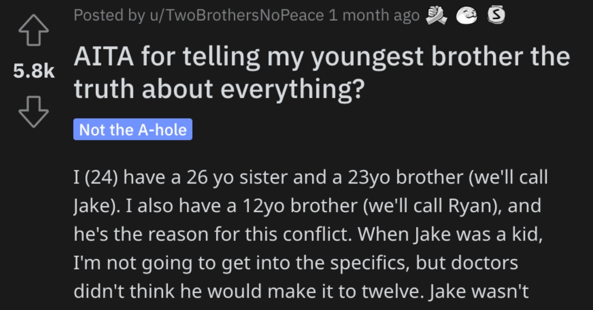 Would You Do It? Man Asks if He’s Wrong for Telling His Brother the Truth About the Past.