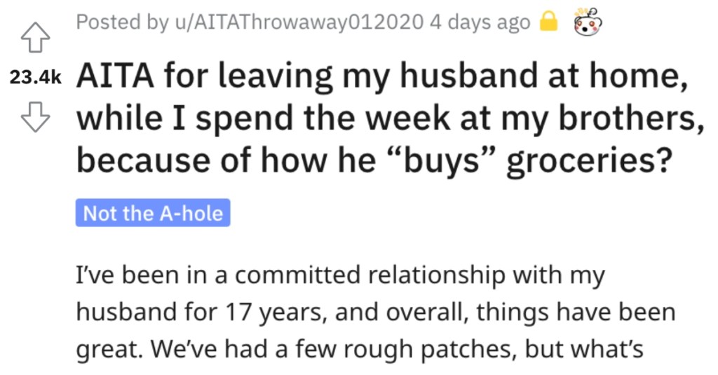 She Left Her Husband At Home For A Week Because Of How He Buys